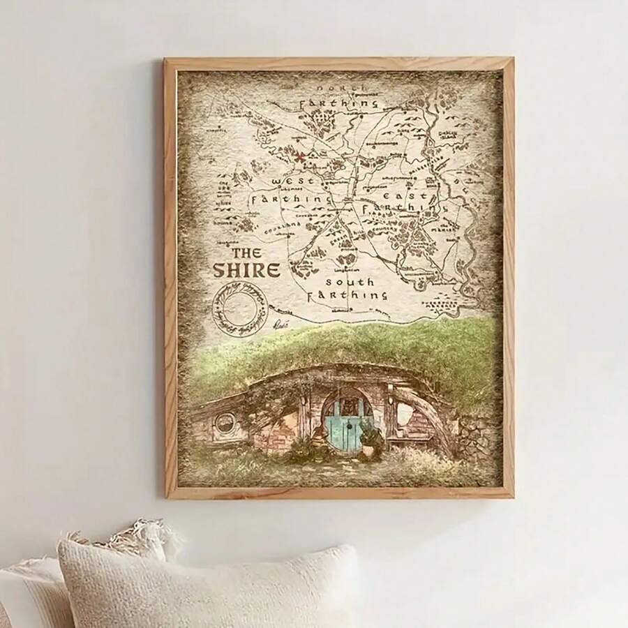 1pc House Of The Shire Map Posters Canvas Painting, Rustic Middle Earth ...