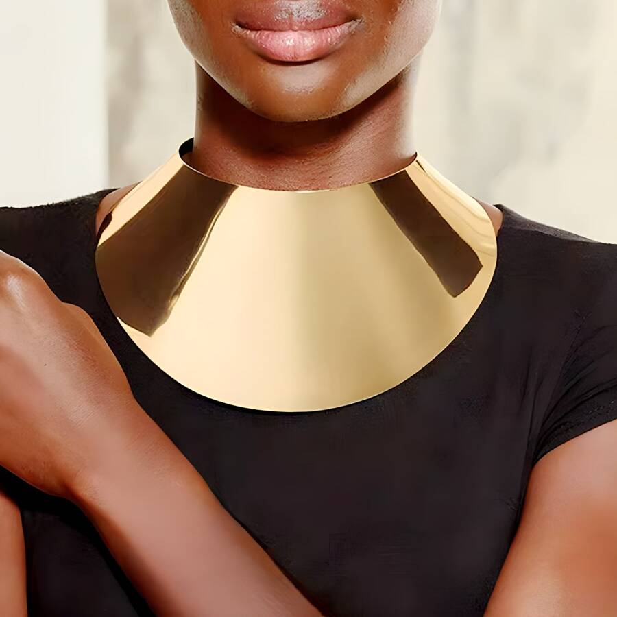 1pc Metallic Exaggerated Punk Style Shiny Collar Choker Gold Necklace ...