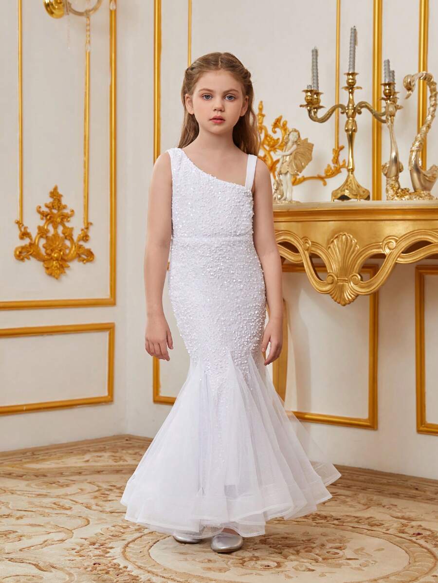 Tween Girl Sequin Embellished Mesh Mermaid Hem Formal Dress | SHEIN UK
