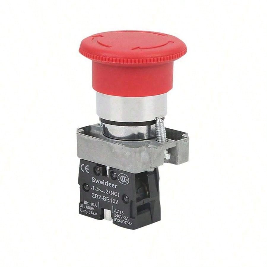 1pc Mushroom Head Emergency Stop Button Switch With Twist-To-Release Self-Locking E-Stop Switch ...