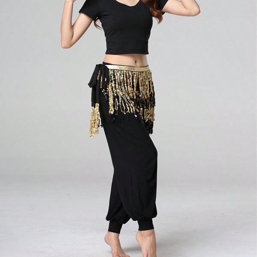 1PC Women's Sequin Skirt Glitter Belly Dance Hip Skirt Tassel Scarf ...