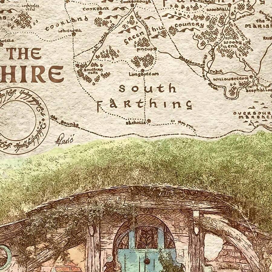 1pc House Of The Shire Map Posters Canvas Painting, Rustic Middle Earth ...
