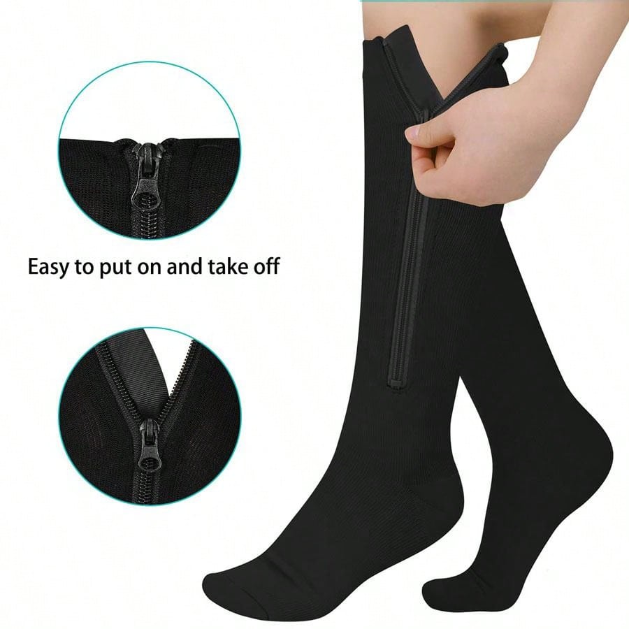 1 Pair Zip Compression Socks Closed Toe With Zipper Stocking Knee ...