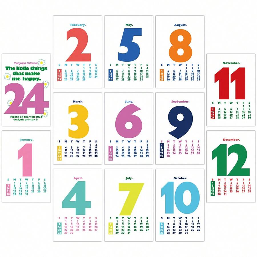 13st Kalender Ontwerp Postkaart 2024 Kalender Kaart Eenvoudige stijl ...