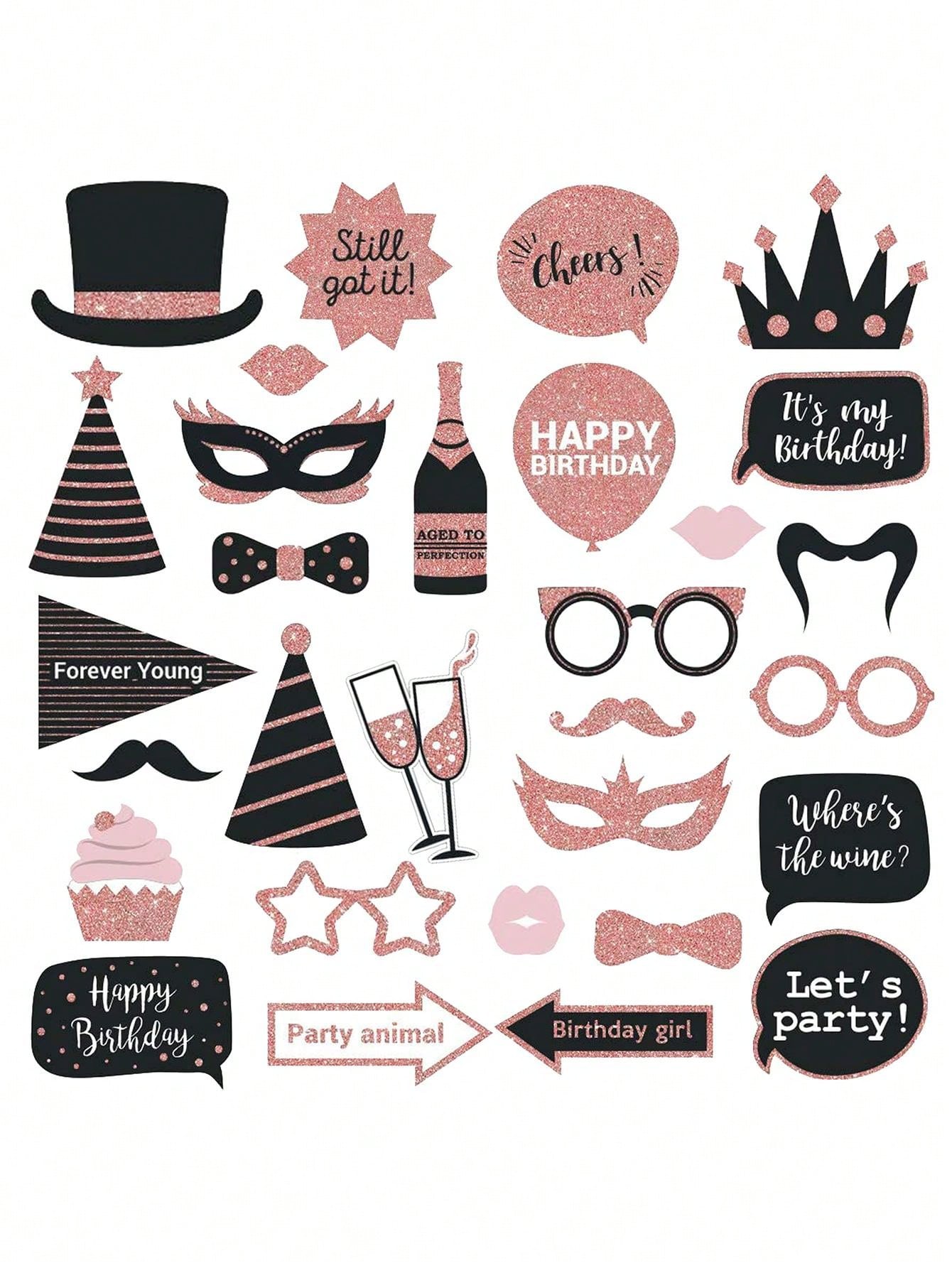 Birthday Party Photo Booth Props, 30 Pieces Rose Gold Bday Party Props ...