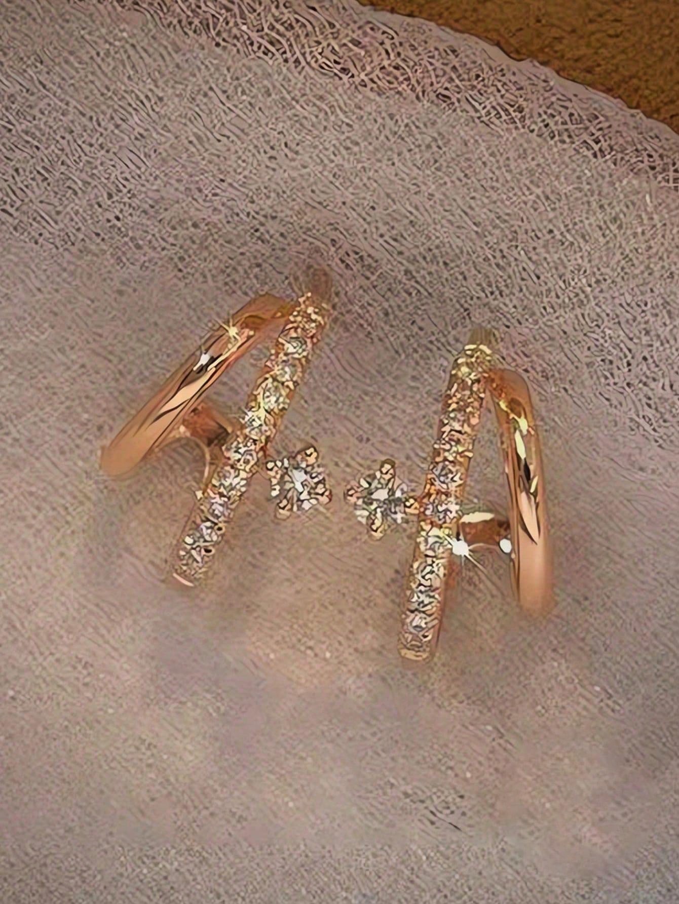 Um Par de Brincos Feminino Viintage Retro Simples Dupla Camada de Prata S925 Banhado a Ouro 14K ...