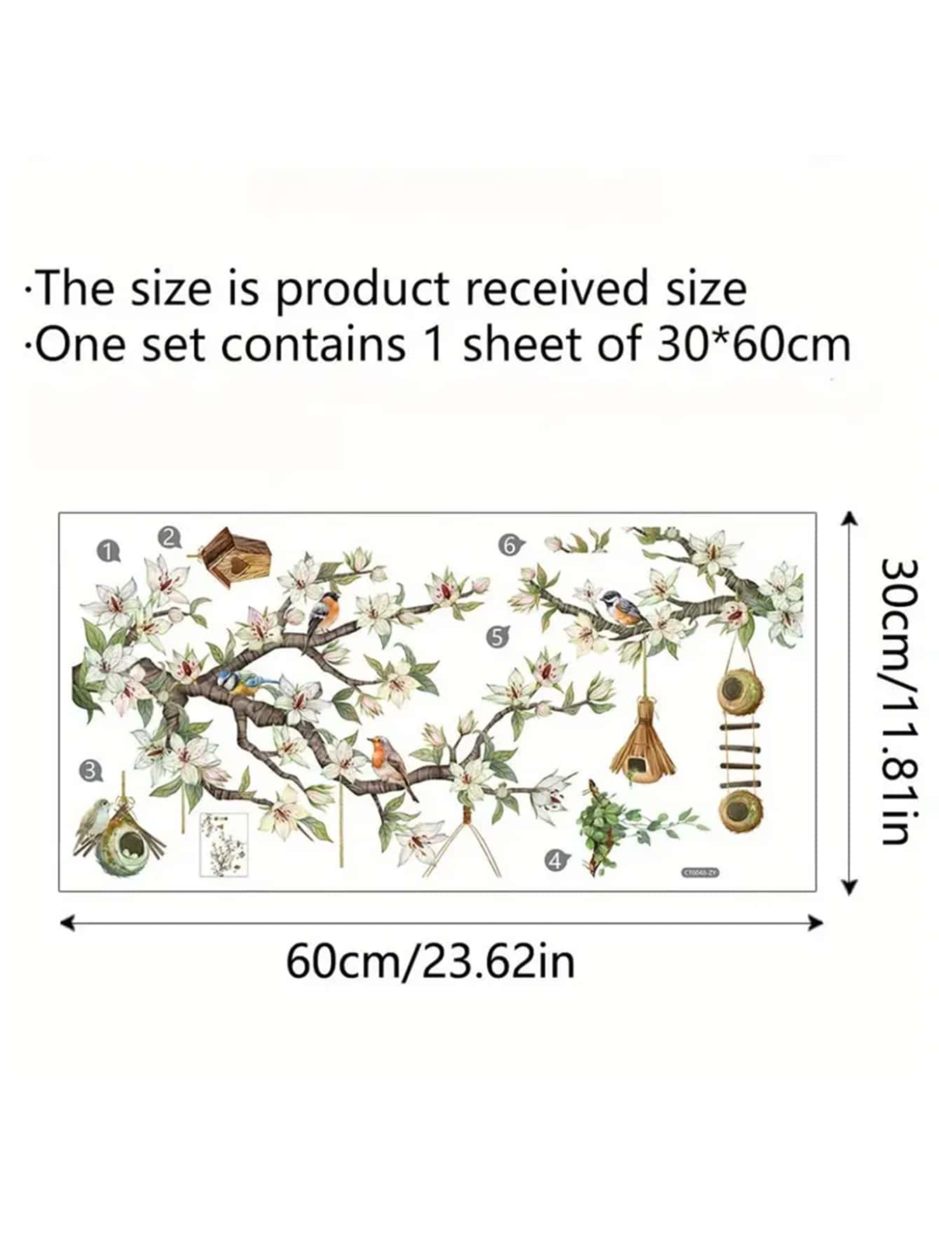 1pc Double-Sided Visible Window Decal, Branches Flowers Birds Glass ...