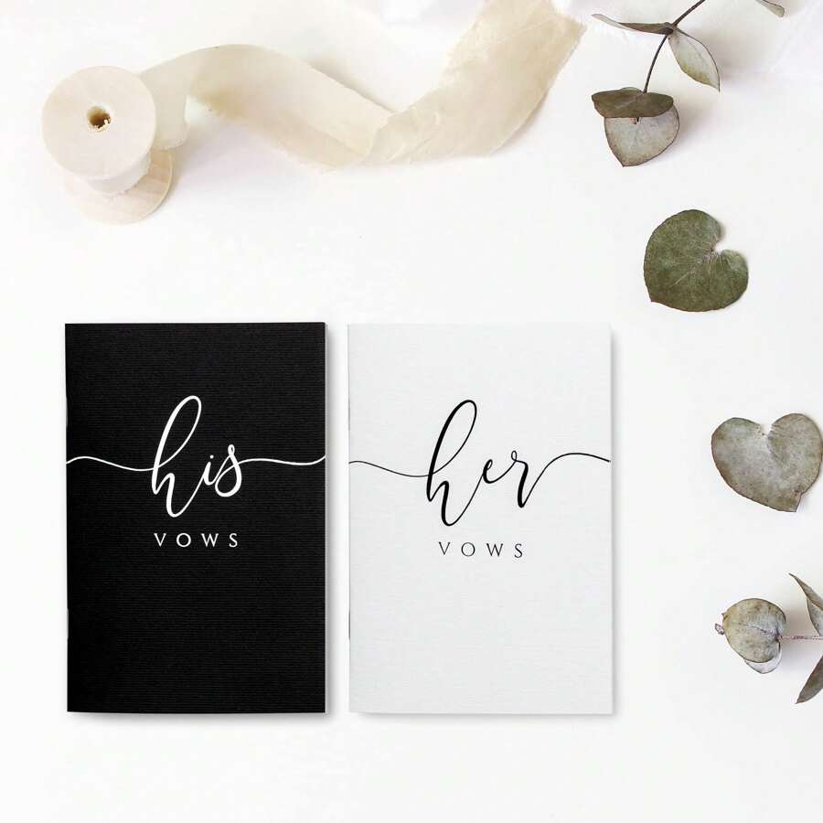 2PCS Wedding Vow Books, Vow Books His And Hers With Gold Foil Lettering ...