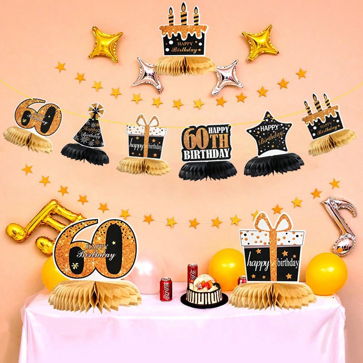 Black Gold Birthday Party Decorations Honeycomb Ball & Number Shaped ...