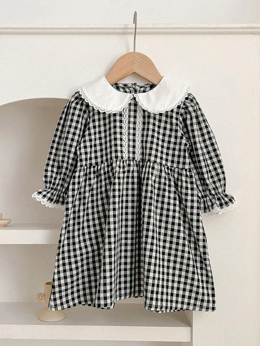 Young Girl's New Spring & Autumn Black & White Checker Doll Collar ...