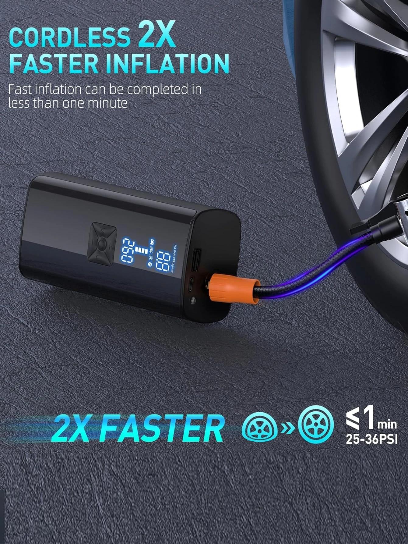 Tire Inflator Portable Air Compressor, 150PSI Portable Air Pump For Car ...