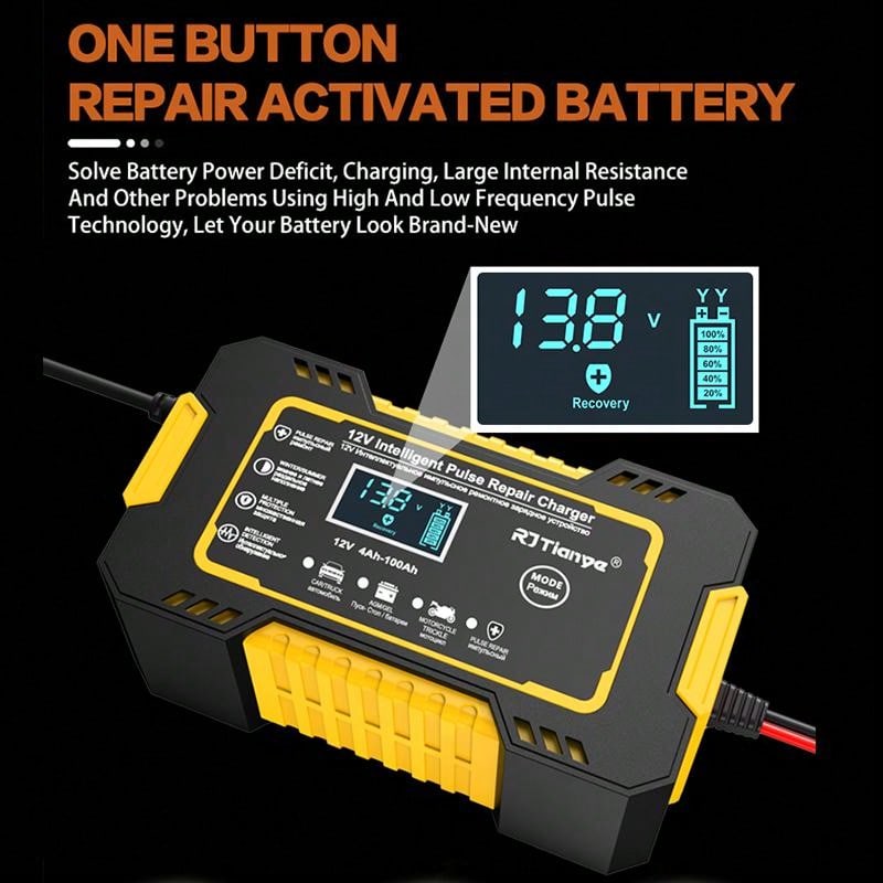 Car Battery Charger 12V Display Smart Battery Charger Power Puls Repair ...