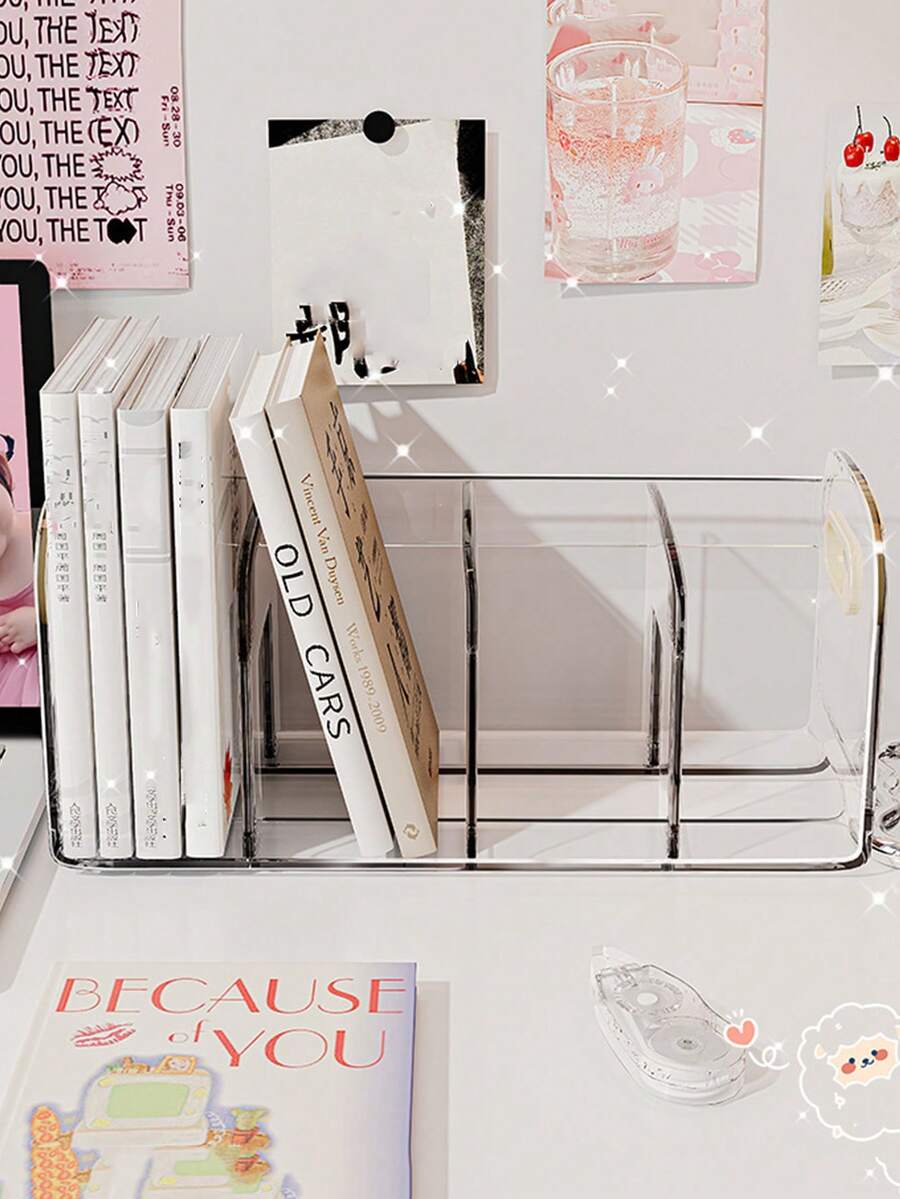 1pc Desktop Clear Acrylic Student Book Stand With Divider, Pen Holder ...