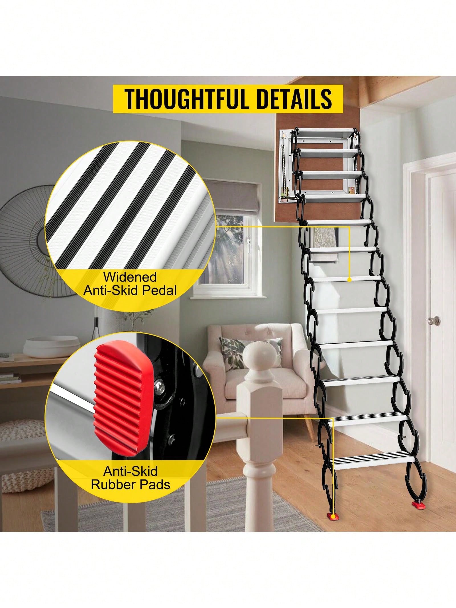 VEVOR 12 Steps Attic Stairs 9.8ft Pull Down Attic Steps Alloy Attic ...