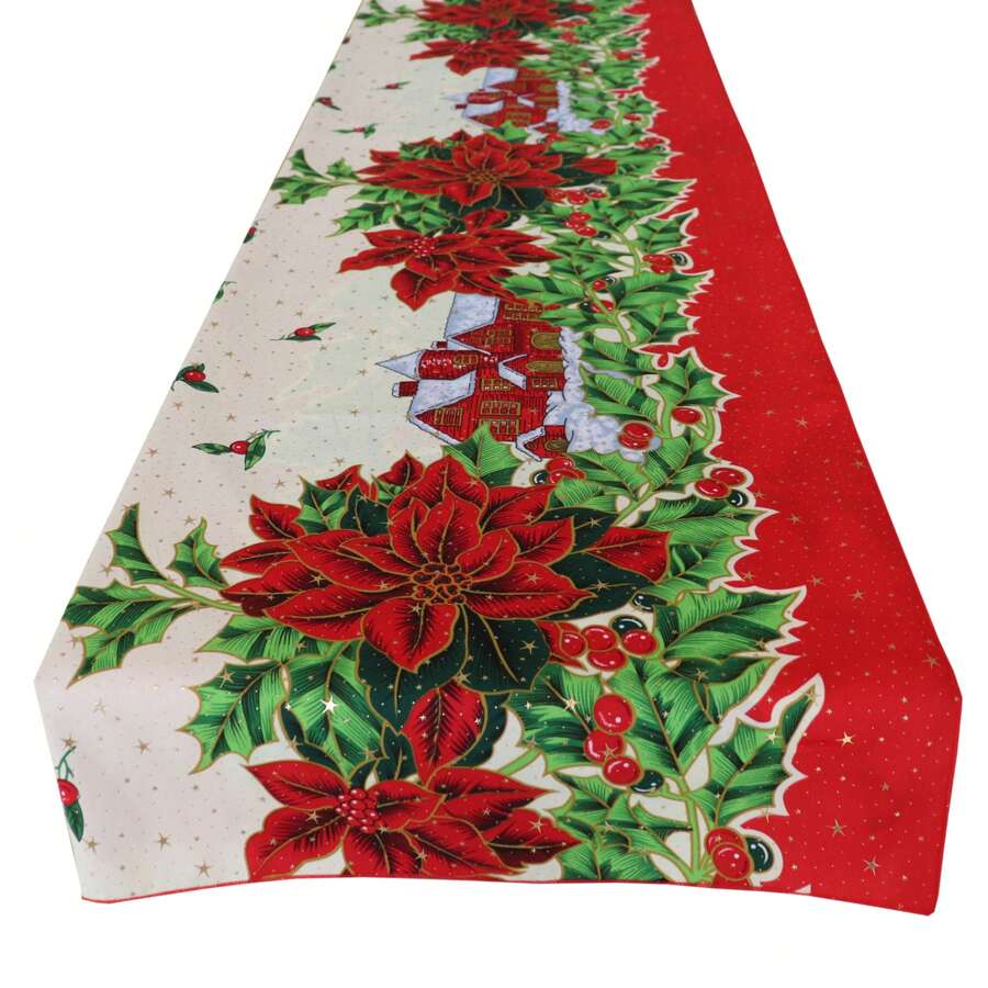 18" Wide Christmas Themed Table Runner With Shiny Gold Accents | SHEIN USA