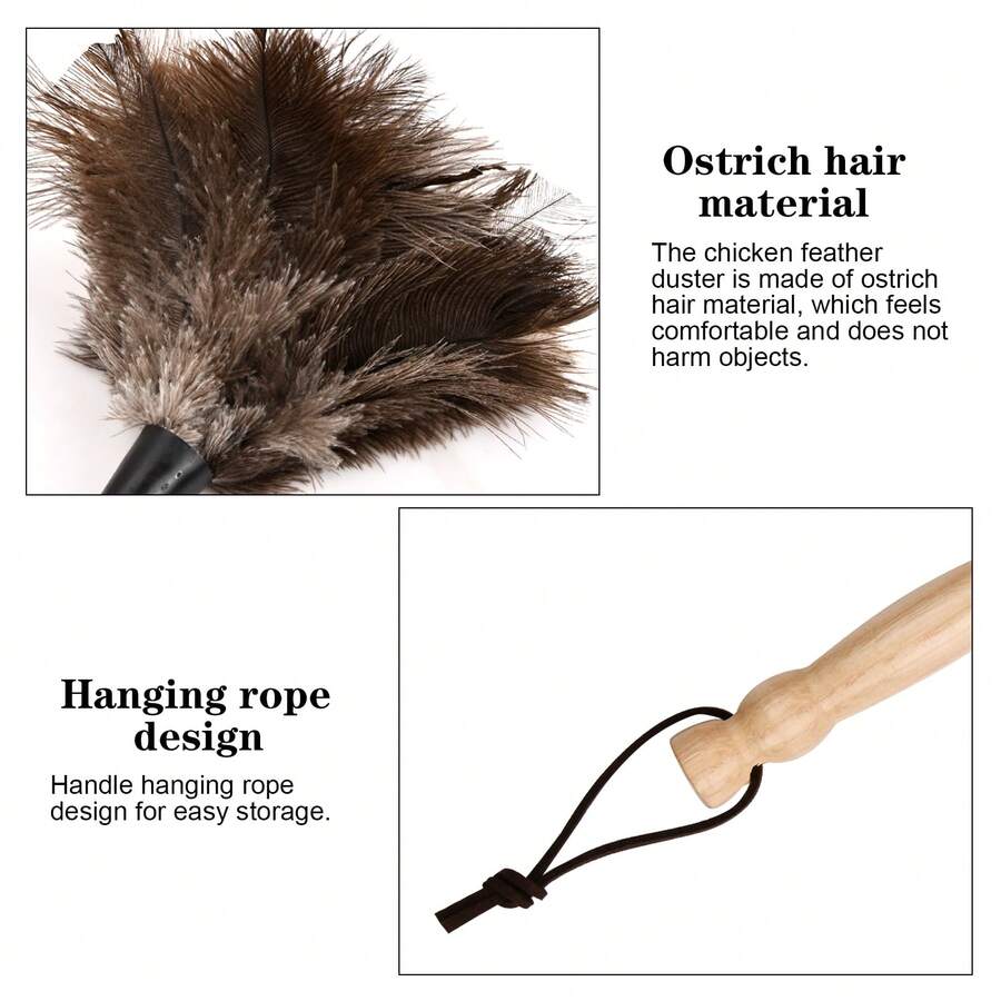 Ostrich Feather Duster With Wooden Handle, Anti-Static Natural Ostrich ...