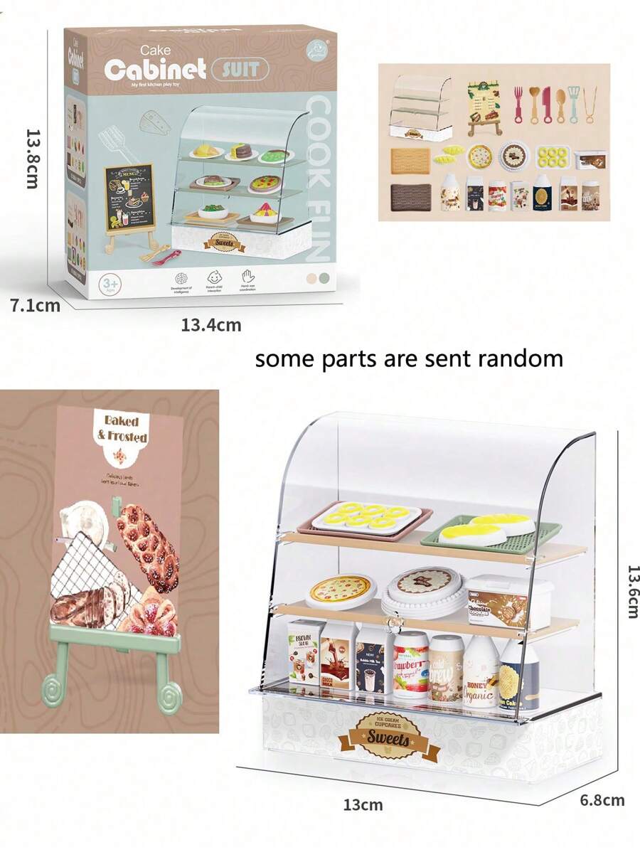 1 Set Pretend Play Food Toys With Cake Display Stand, Advertising Board ...