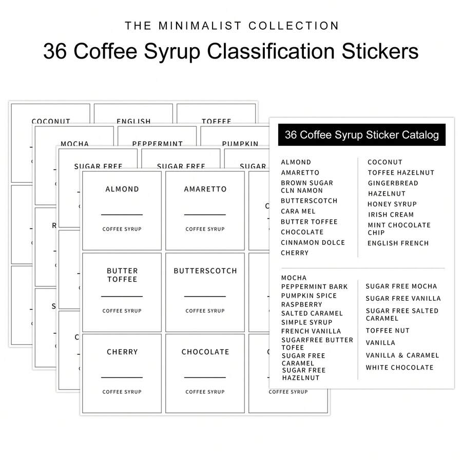 36pcs Simple Coffee Syrup Labels, Coffee Bar Classified Self-Adhesive ...