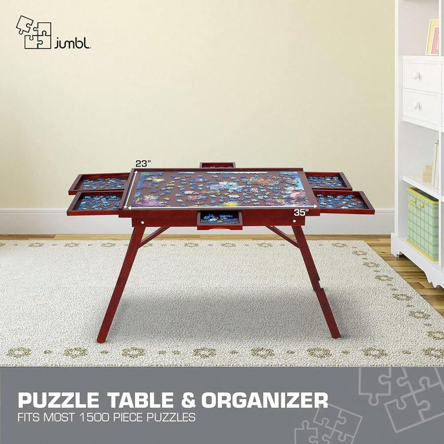 JUMBL Jumbl 1500-Piece Puzzle Table W/Cover, 27" X 35" Jigsaw Puzzle ...