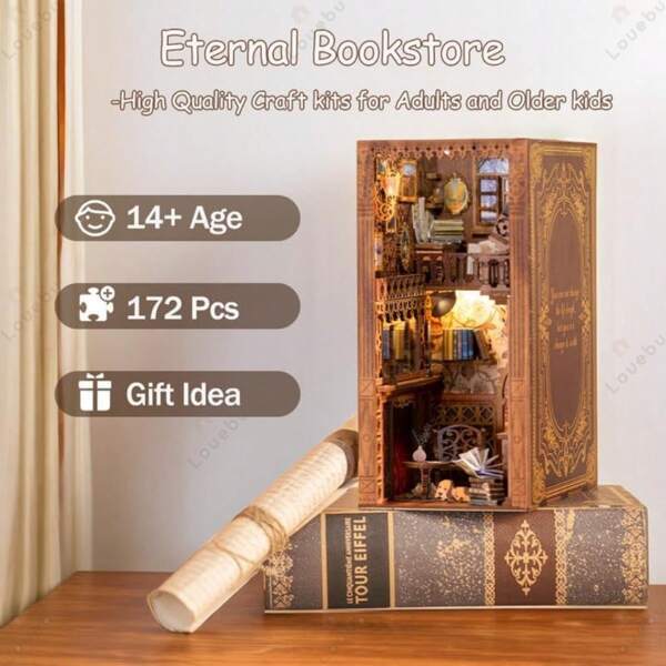DIY Book Nook Kit, DIY Dollhouse Miniature Kit Bookshelf Decor Booknook ...