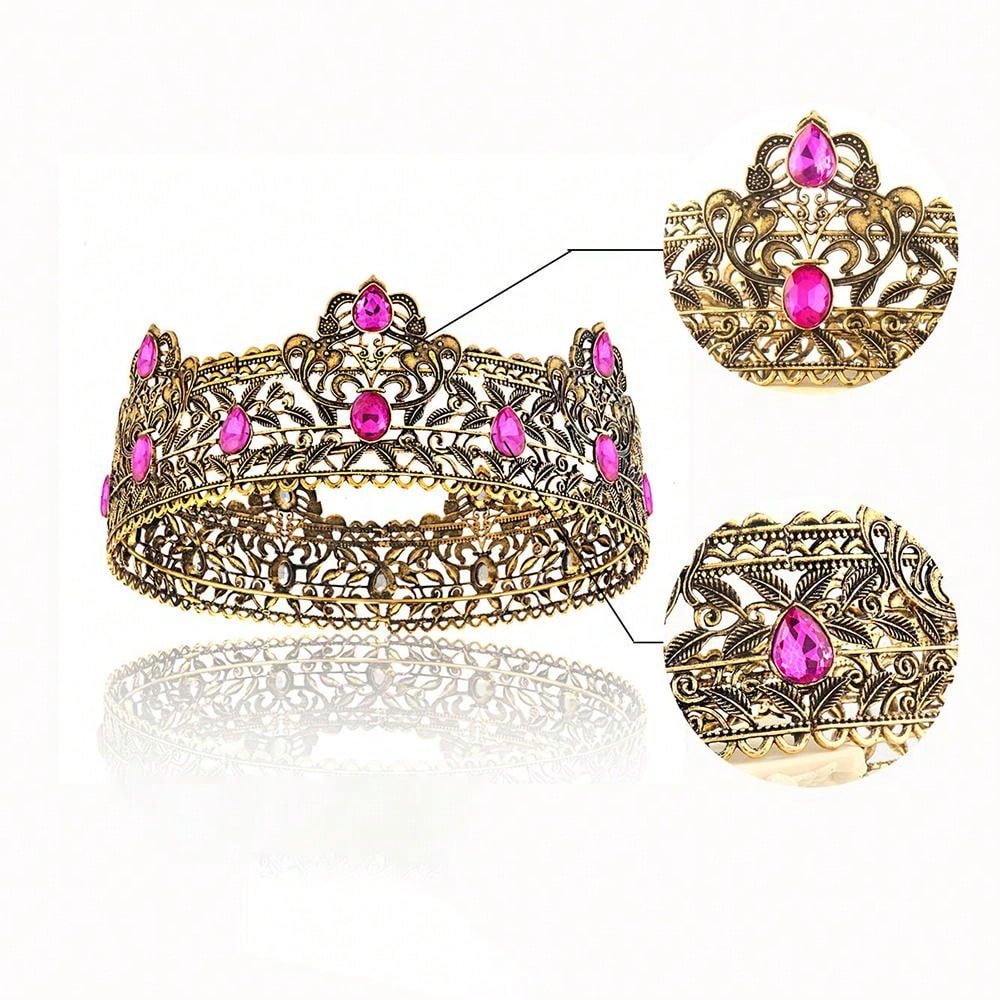 Golden Men'S Crown Simple Multi-Color Full Circle King Crown Tiara ...