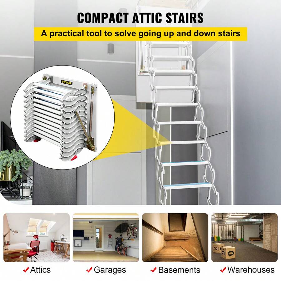VEVOR 12 Steps Attic Stairs 9.8ft Pull Down Attic Steps Alloy Attic ...