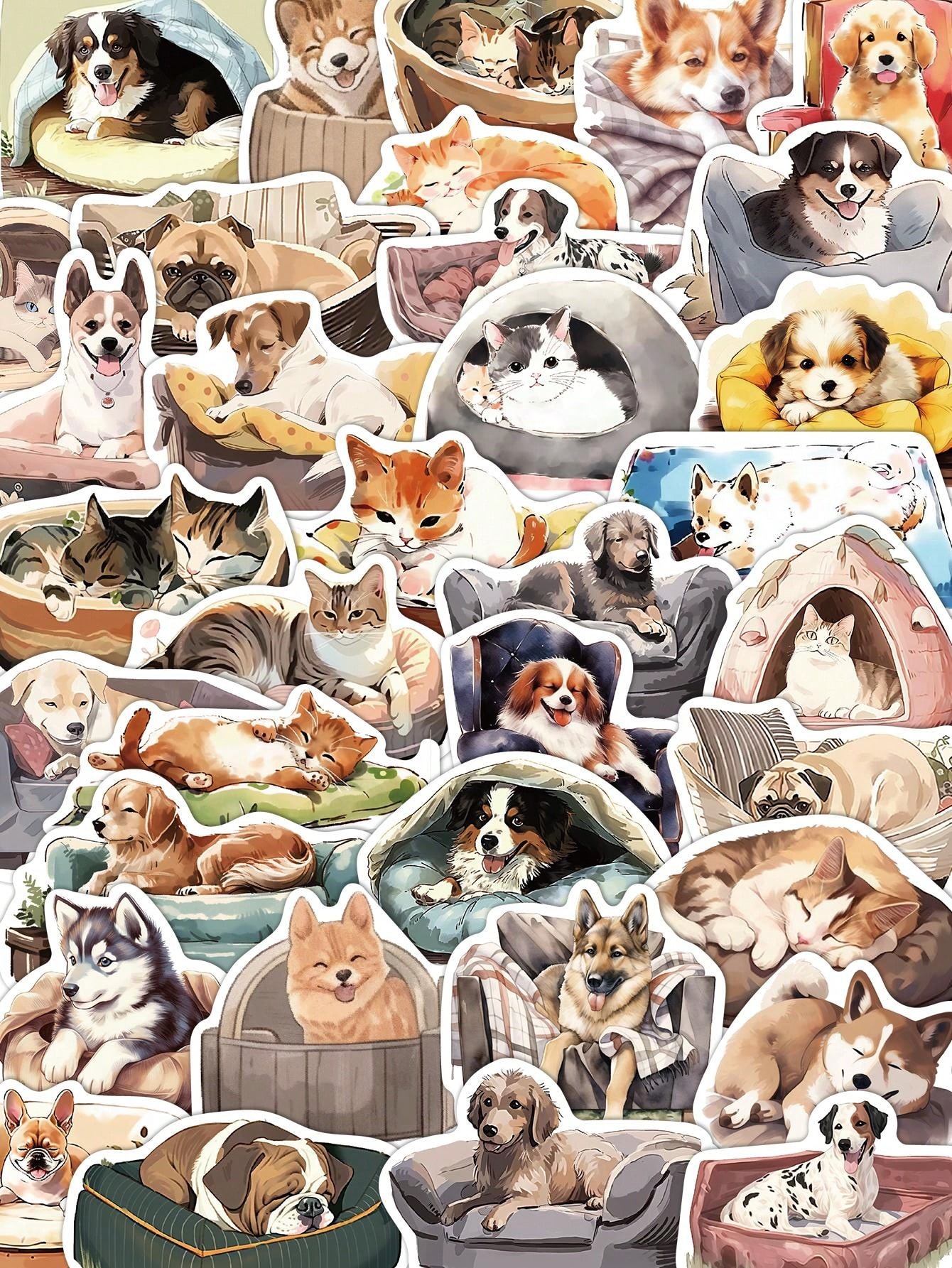 50pcs Cute Cat & Dog Stickers For Diy Suitcase, Laptop, Mobile Phone ...