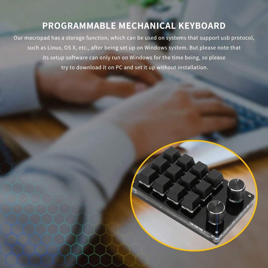 12 Key Macro Pad With Knob, Green Axis Macro Mechanical Keyboard With ...