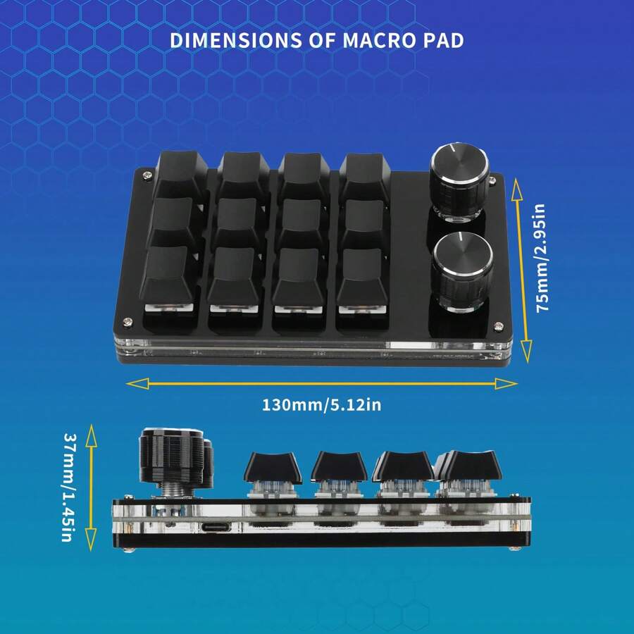 12 Key Macro Pad With Knob, Green Axis Macro Mechanical Keyboard With ...