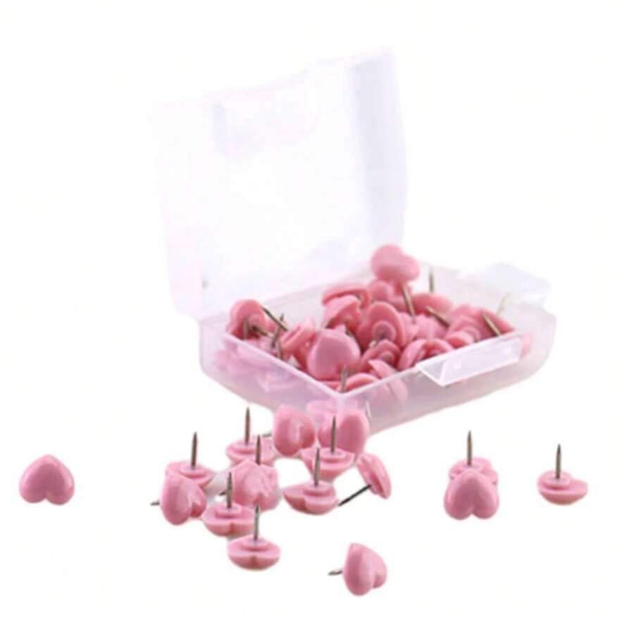 50pcs/Box Plastic Corkboard Safety Pink Pushpin Creative Heart-Shaped ...