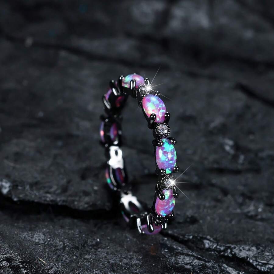 Cute Oval-Shaped Purple Synthetic Apatite Engagement Ring And Wedding ...