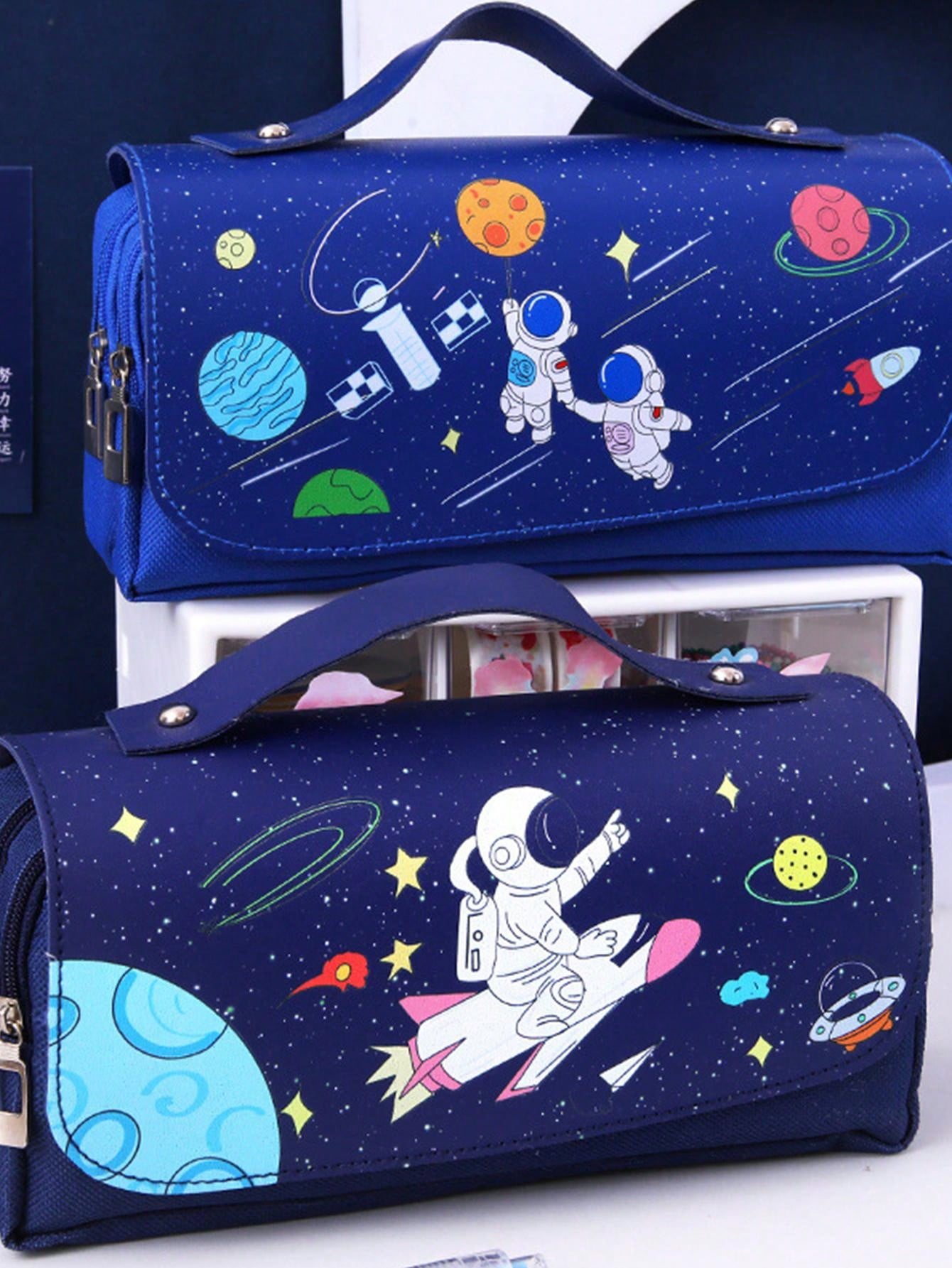 3-Layer Space Astronaut Themed Pencil Case/Pouch With Large Capacity ...