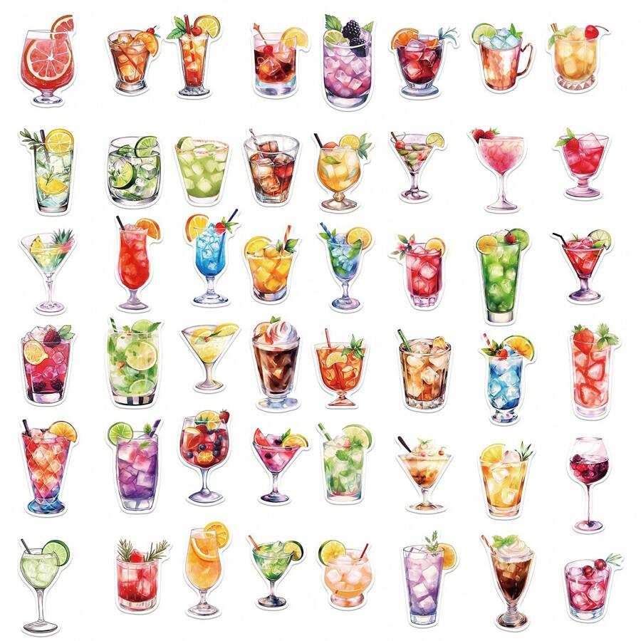50pcs Watercolor Cocktail Glass Sticker Decals Graffiti Vinyl Self ...