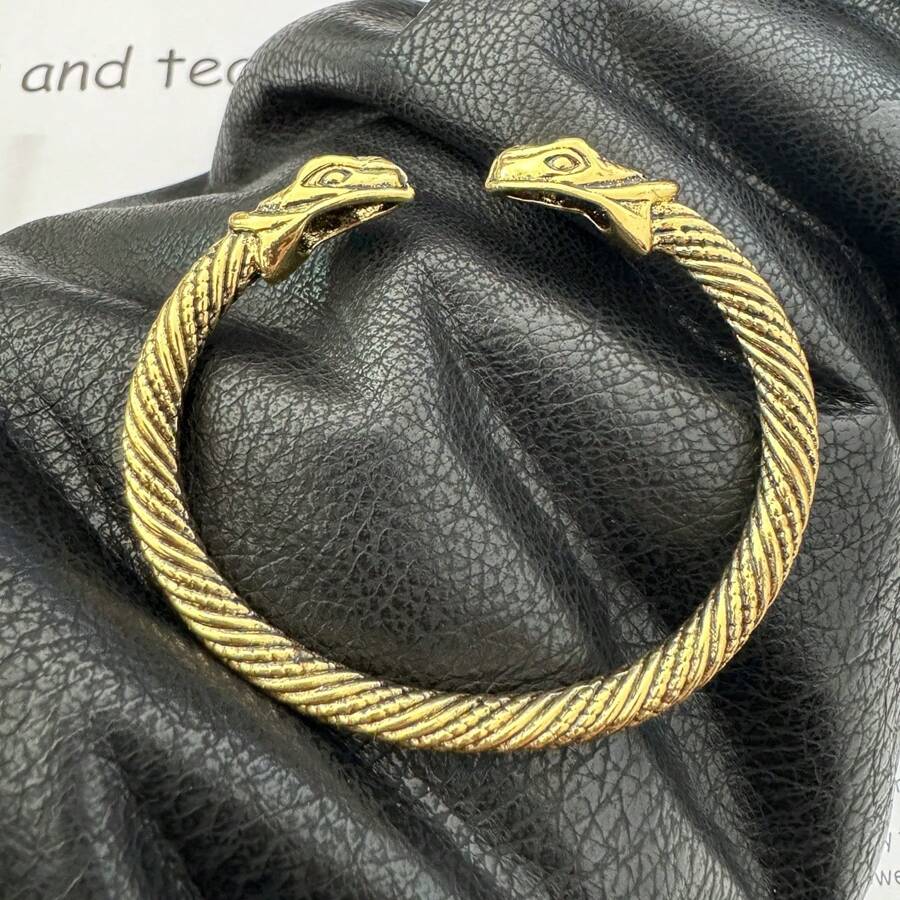 1pc Retro Nordic Zodiac Snake Head Personality Creative Unique Cuff ...