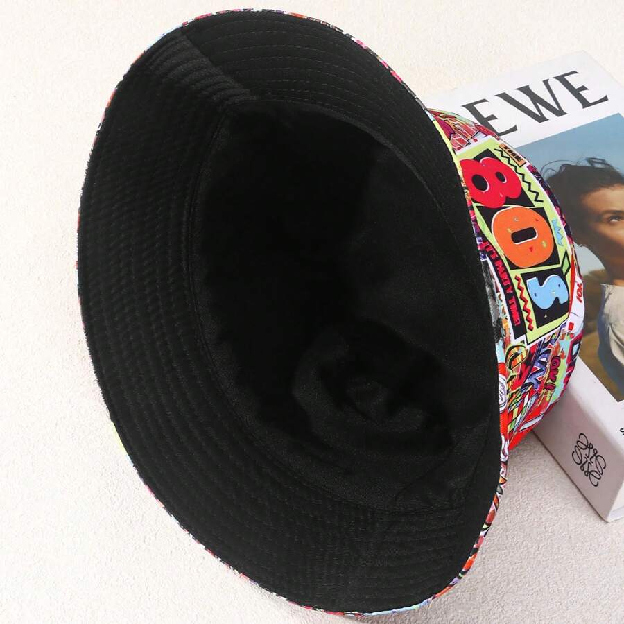 1Pc Unisex Fashion Retro 80s Bucket Hat Vintage Style Colorful Printed ...