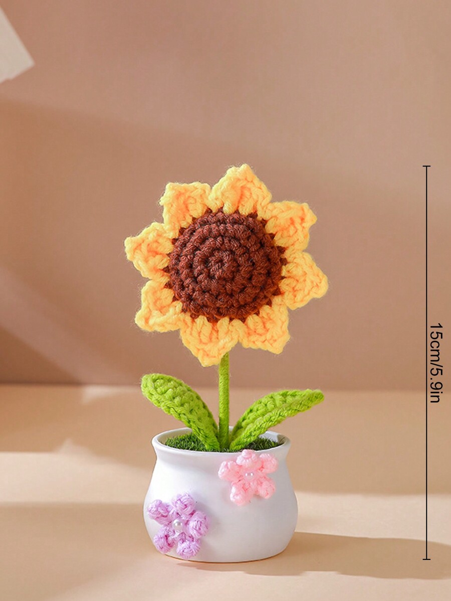 Hand Knit Finished 1pc Artificial Tulip Sunflower , Woolen Flower ...