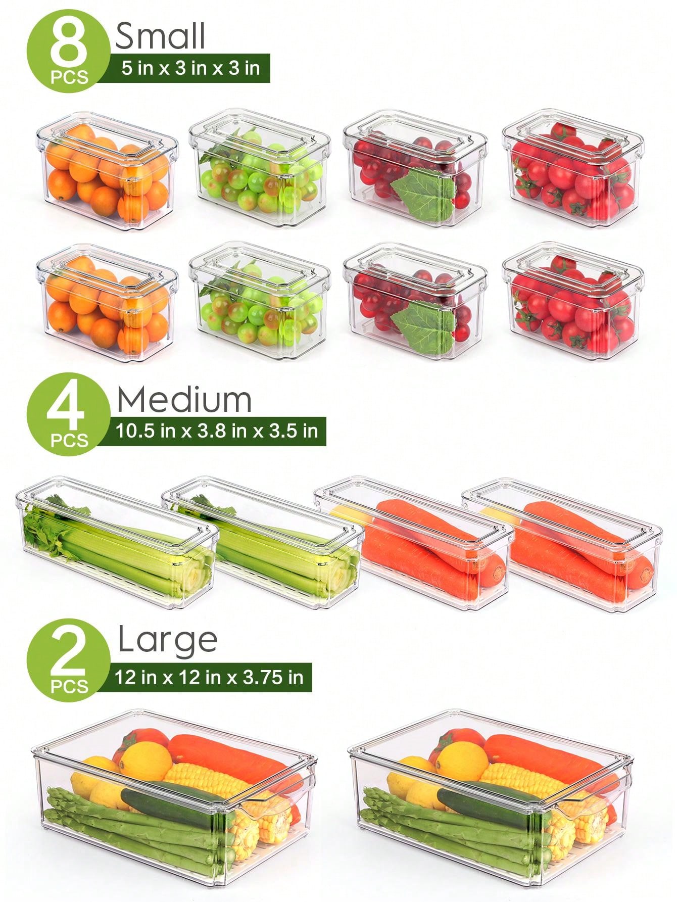 14 Pack Fridge Organizer, Stackable Refrigerator Organizer Bins With ...