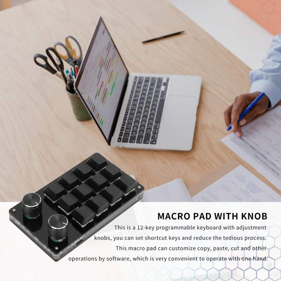12 Key Macro Pad With Knob, Green Axis Macro Mechanical Keyboard With ...