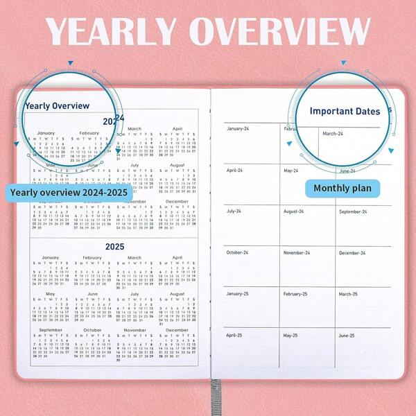 2024 Planner Book, Faux Leather 18 Months English Weekly Plan Calendar ...