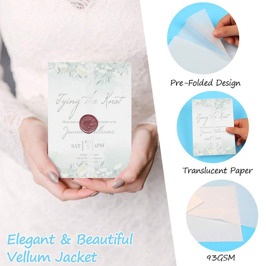 30 Pack Vellum Jackets For 5x7 Invitations, Translucent Vellum Paper ...