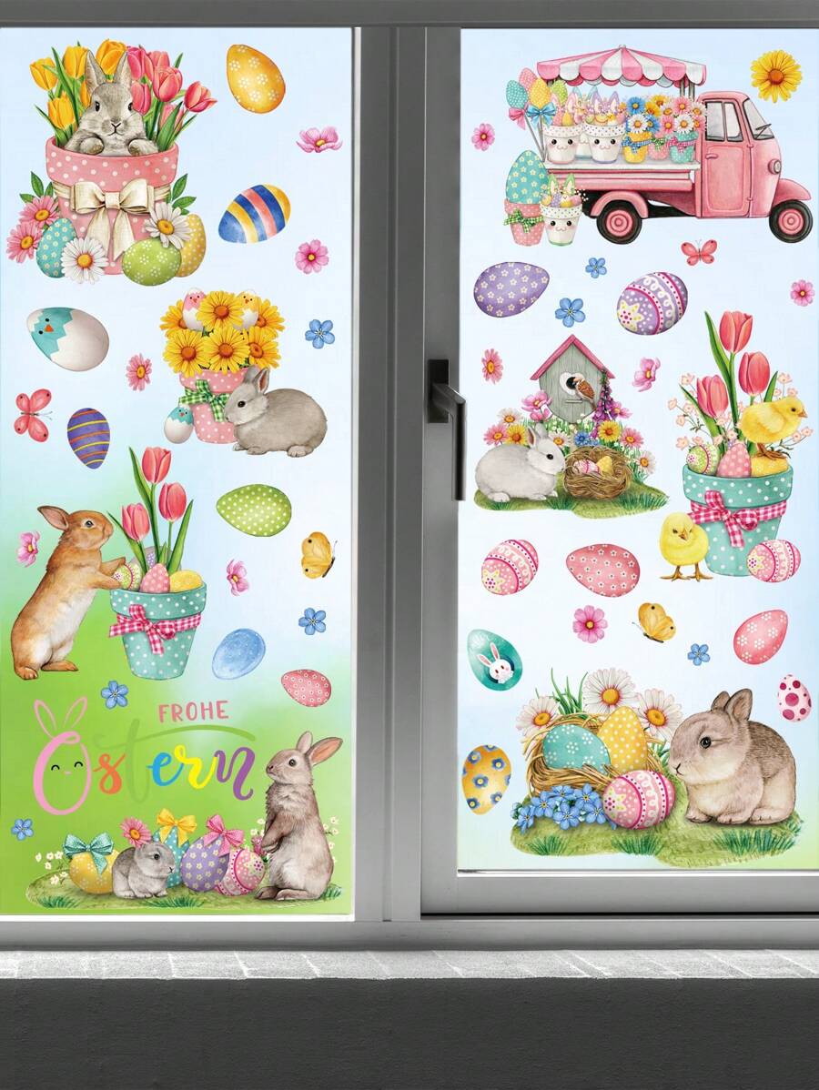 Easter Bunny Window Stickers Static Stickers Suitable For Glass Door ...