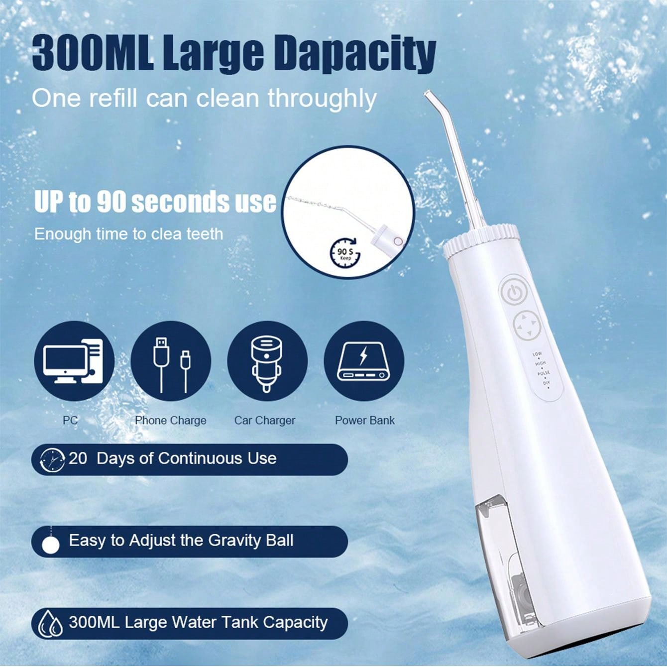 Water Dental Flosser Teeth Pick: Portable Cordless Oral Irrigator 300ML ...