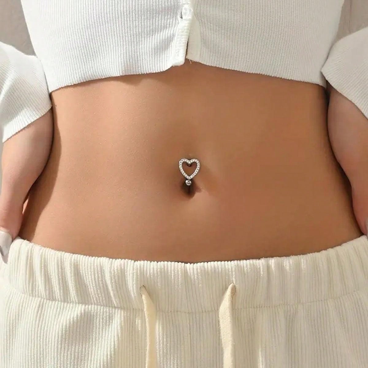 Hollow Heart-Shaped Navel Ring Set With Sparkling Diamond Bling Bling ... Hollow Heart-Shaped Navel Ring Set With Sparkling Diamond Bling Bling ...