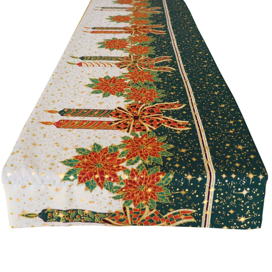 18" Wide Christmas Themed Table Runner With Shiny Gold Accents | SHEIN USA