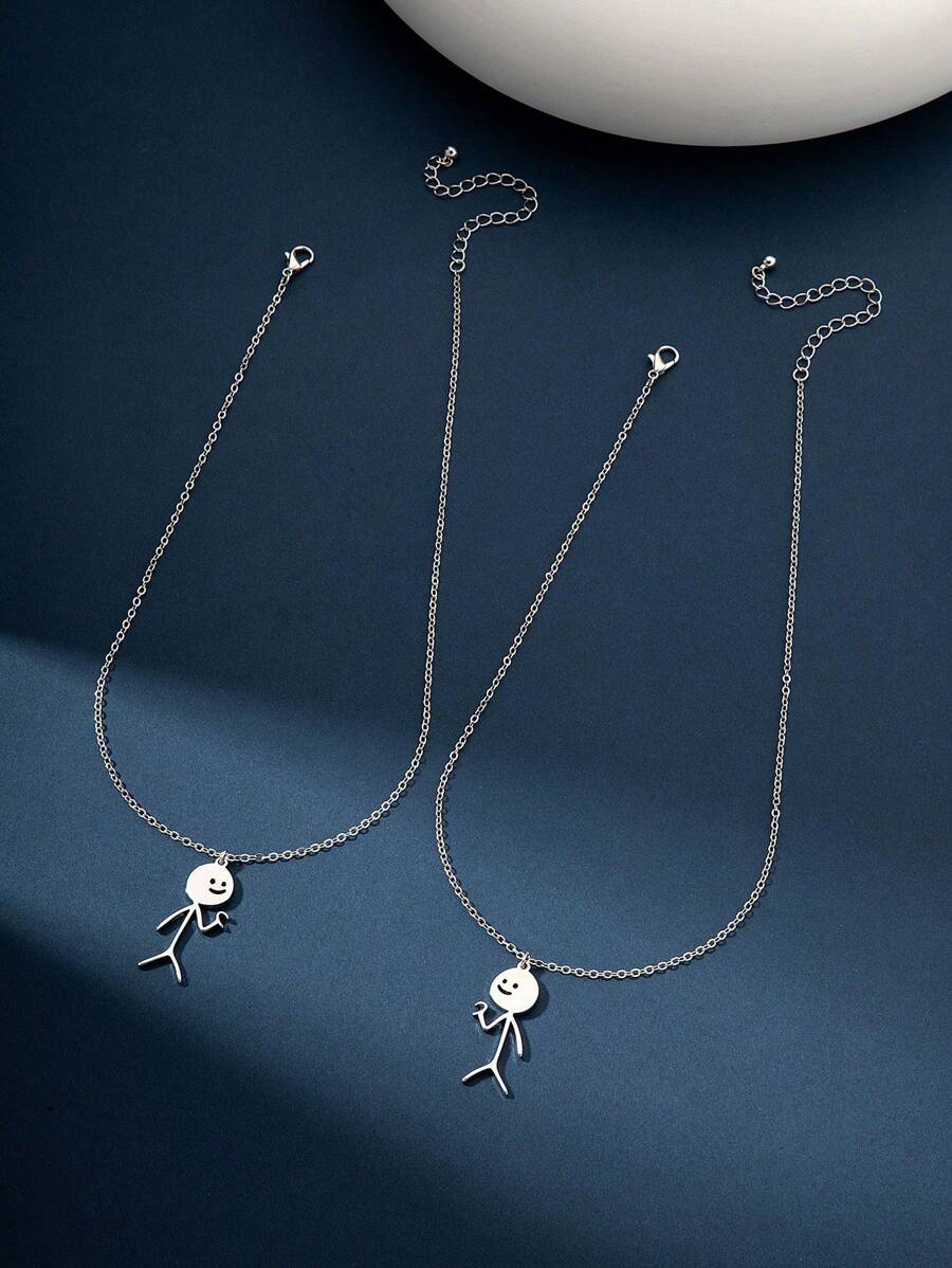 2pcs/Set Cute Matchstick Person Holding Love Heart Pendant Couple ...