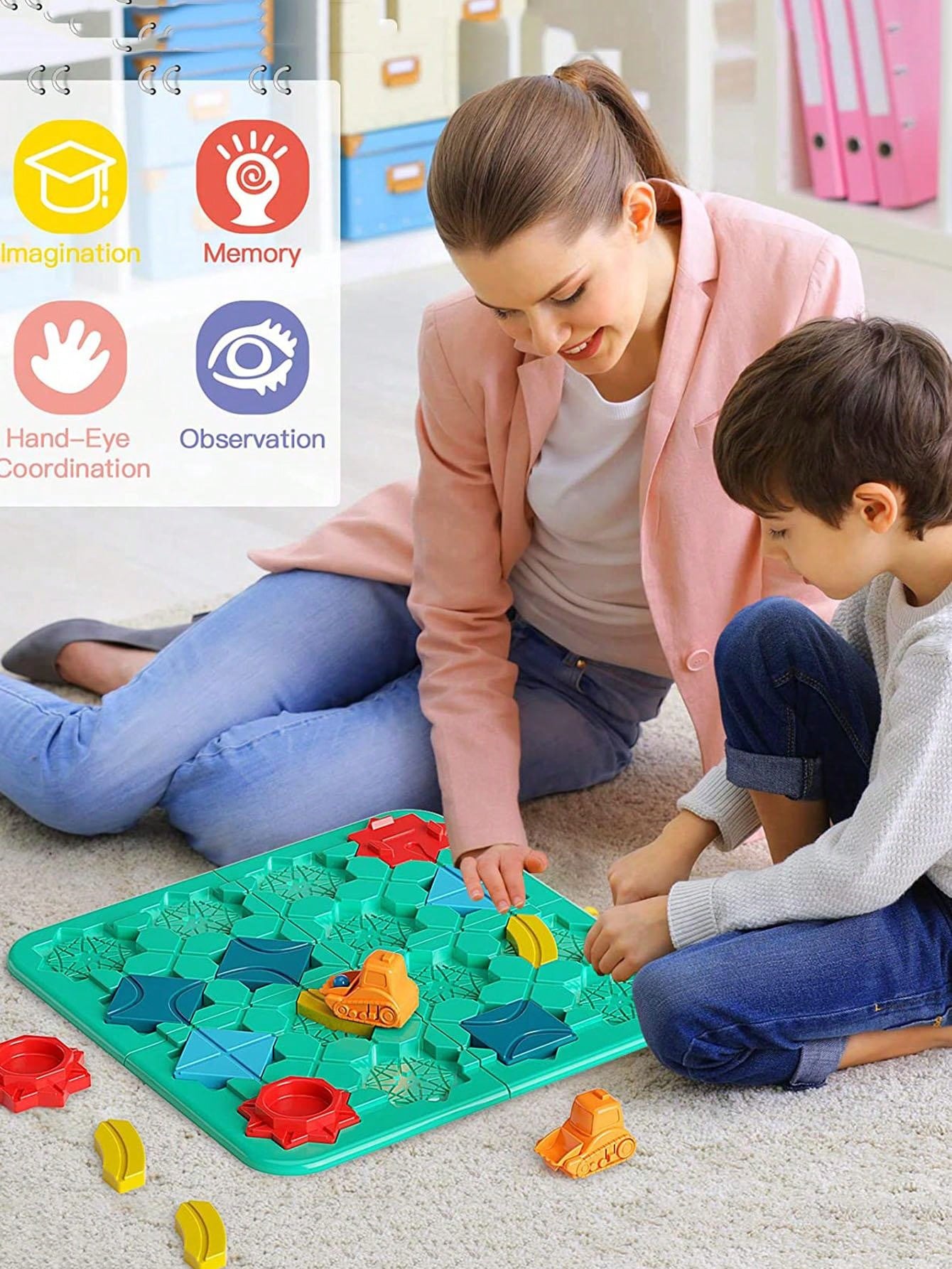 Logic Board Game For Kids Blocks Puzzle Car Track Toy Race Car Rail ...