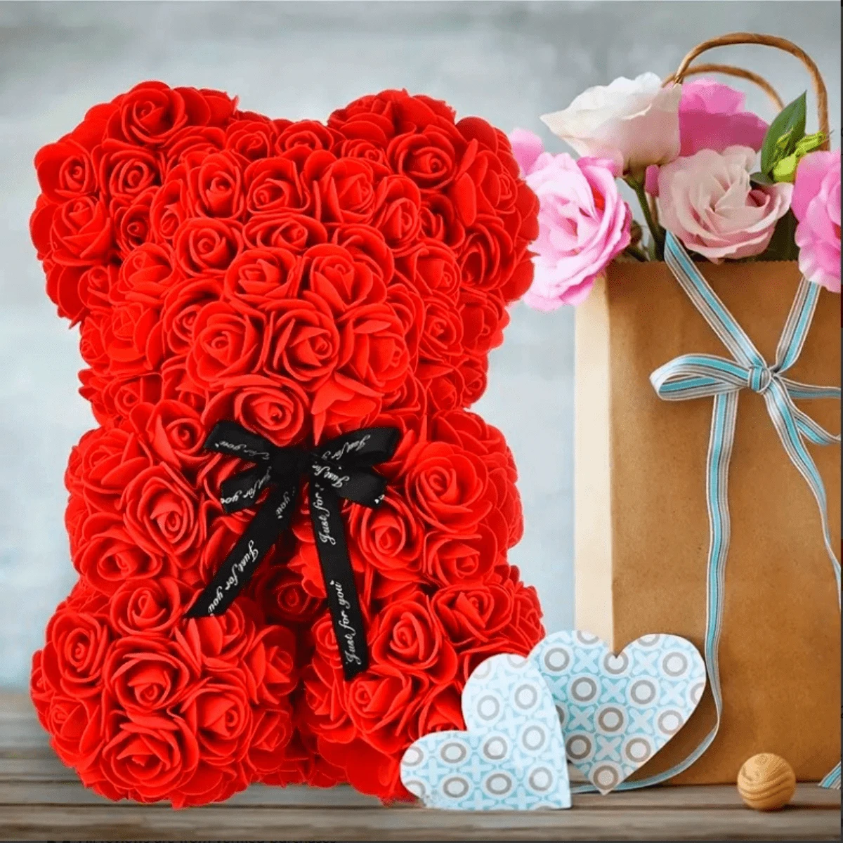 1pc Rose Bear Artificial Foam Flowers Bear Made Of Roses For Valentines ...