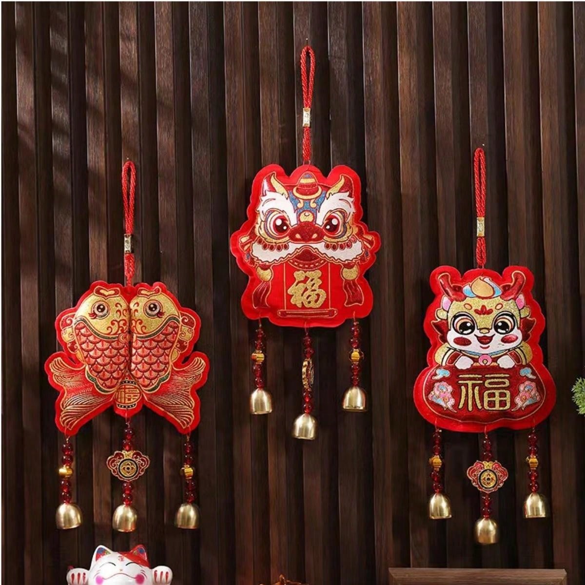 1pc Chinese Dragon Year Themed Wind Chime, 3d Square Fú Wind Chime ...