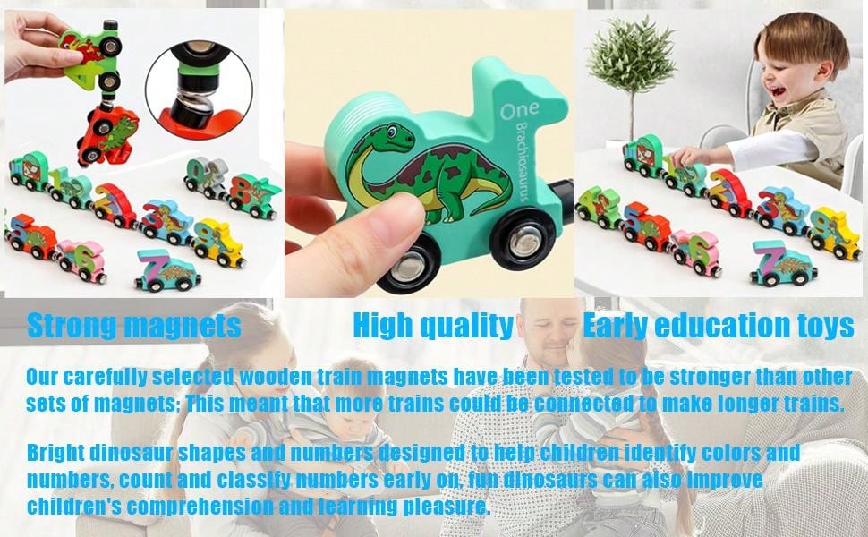 11Pcs Magnetic Wooden Dinosaur Train Toys With Numbers ,Montessori ...