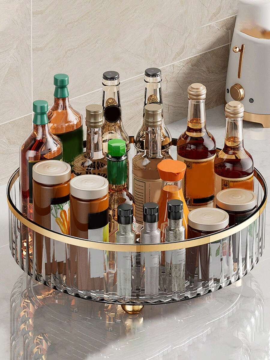1pc Luxury Rotating Kitchen Turntable Storage Container, Transparent ...